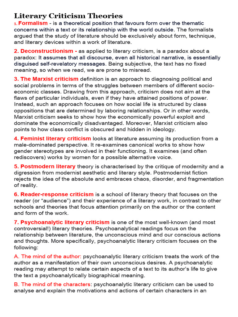 Literary Criticism Theories | Download Free PDF | Psychoanalysis ...