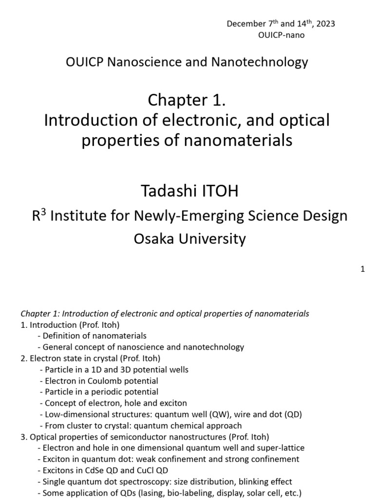 Introduction To Nanoscience and Nanotechnology (2023) | PDF