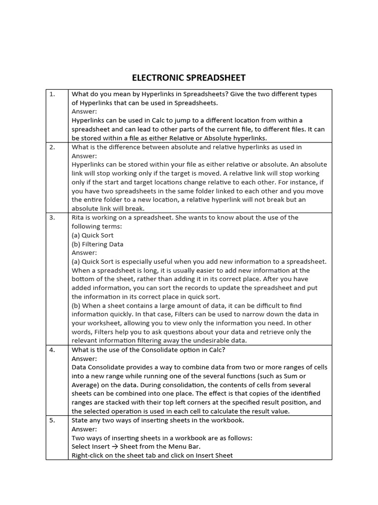 Spreadsheet Notes | PDF | Spreadsheet | Worksheet