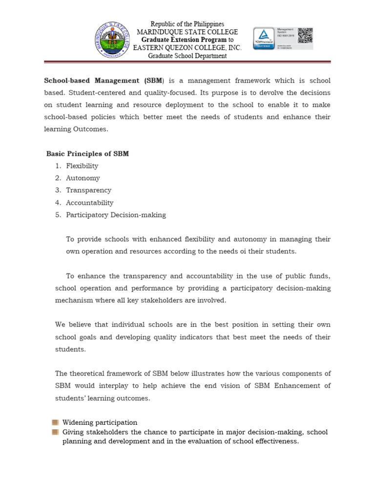 School-Based Management (SBM) Is A Management Framework Which Is School ...
