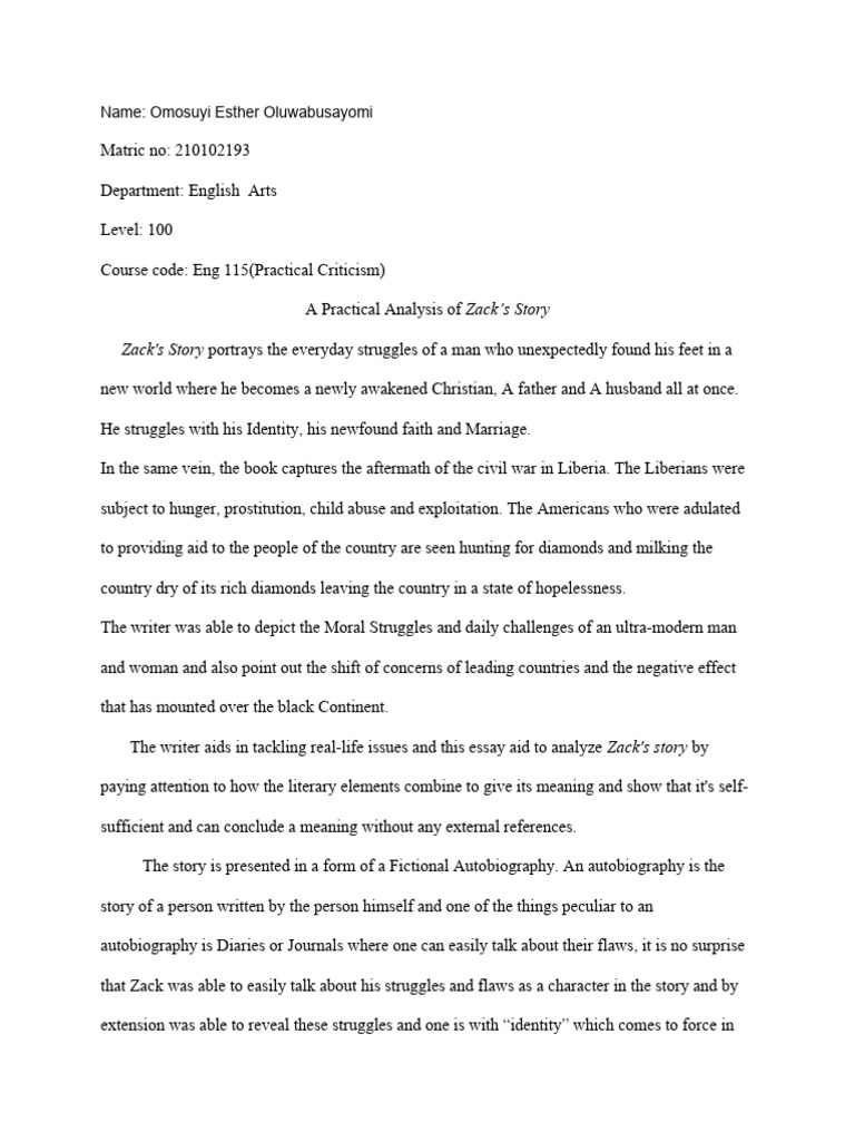 Practical Analysis of Zack Story | PDF | Narration | Autobiographies