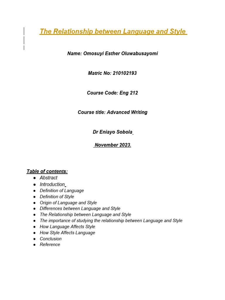 Language and Style in Writing | PDF | Syntax | Communication