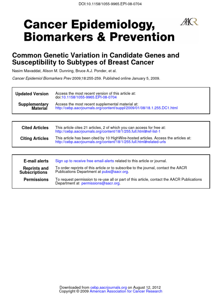 Cancer Epidemiol Biomarkers Prev-2009-Mavaddat-Common Genetic Variation ...