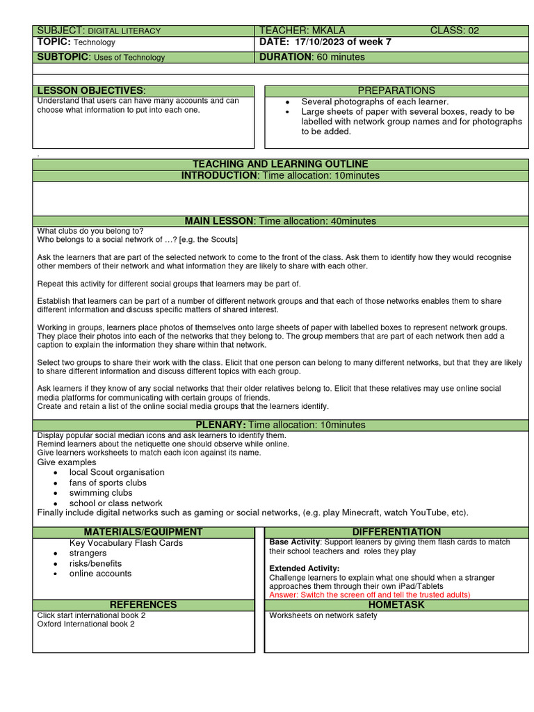 Digital Literacy Year 2 Week 7 | PDF