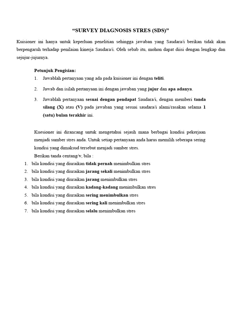 Survey Diagnostik Stress (SDS-30) | PDF | Pengembangan Diri