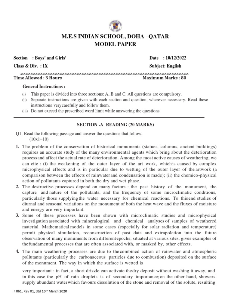 Pa 3 Model Paper | PDF | Social Science | Science & Mathematics