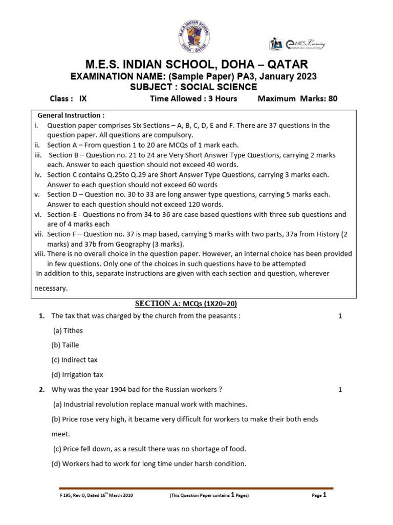 PA3 (Sample Paper) | PDF