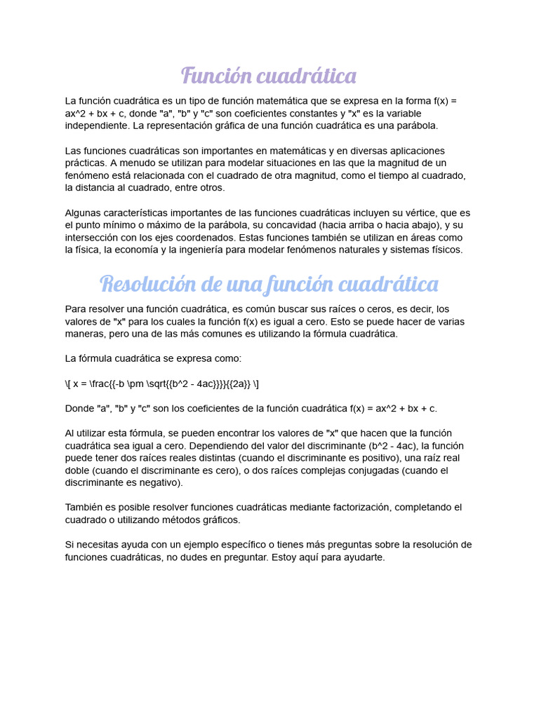 Función Cuadrática - 1 | PDF