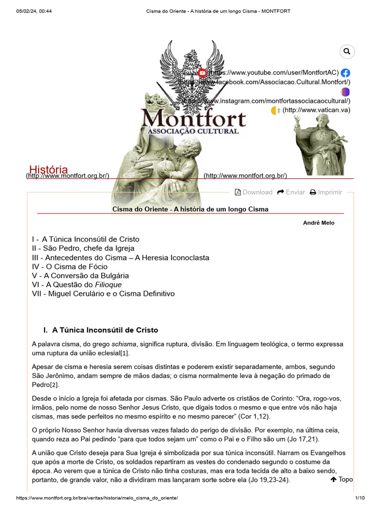 Cisma Do Oriente - A História de Um Longo Cisma - MONTFORT | PDF | Papa ...