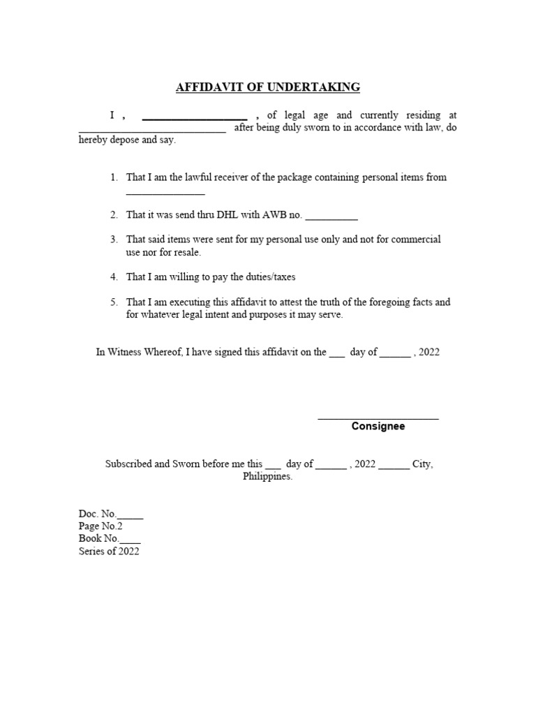 Affidavit of Undertaking Format | PDF