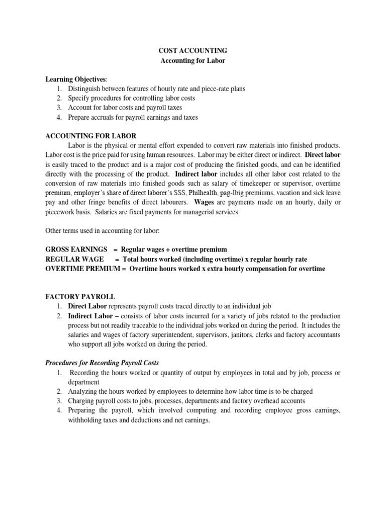 Accounting For Labor | PDF | Payroll | Overtime