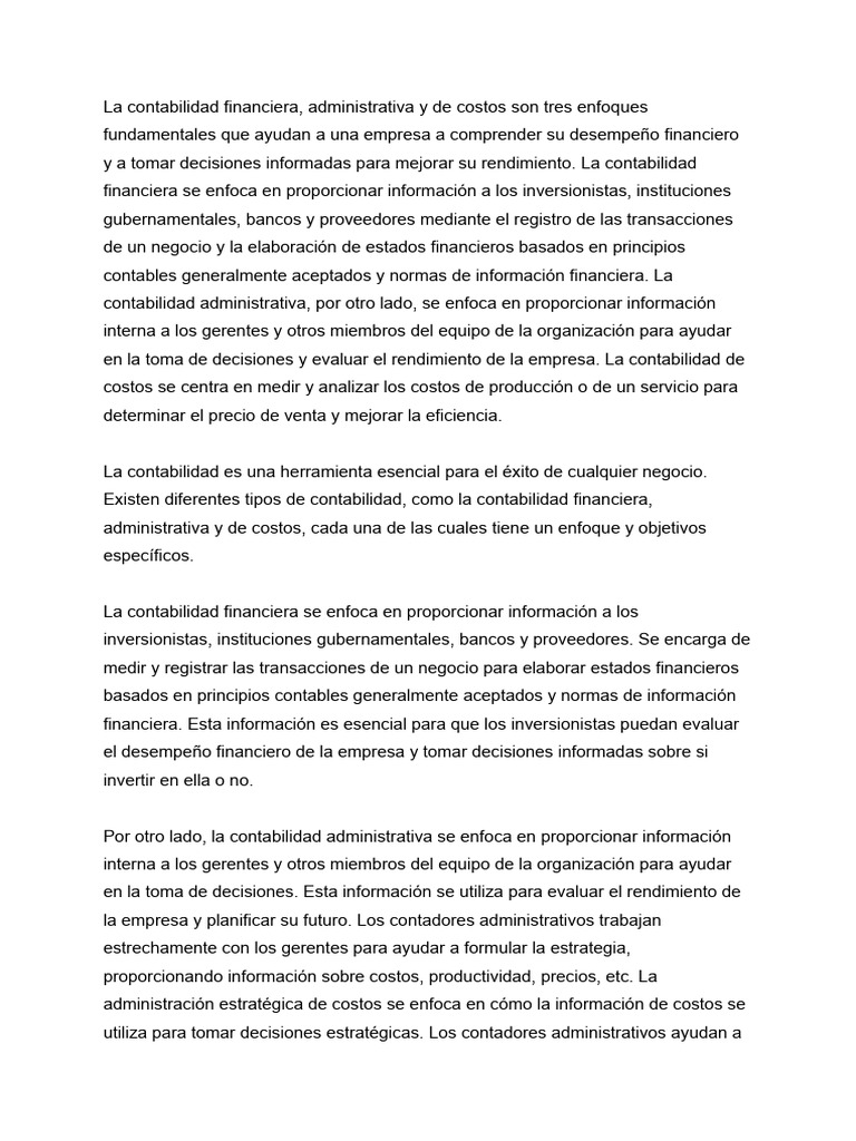 La Contabilidad Financiera, Administrativa y de Costos | PDF | Contabilidad | Contabilidad ...