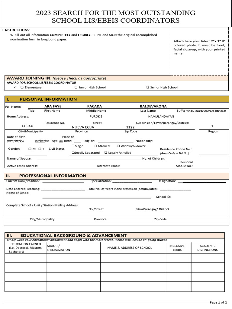 Nomination Form MOS LIS | PDF