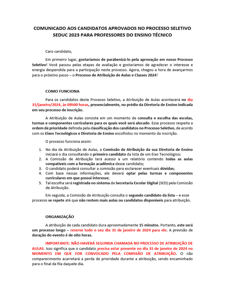 Comunicado Aos Candidatos Aprovados No Processo Seletivo FGV v6 1 | PDF