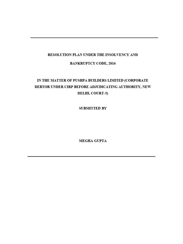 Resolution Plan | PDF | Bankruptcy | Loans