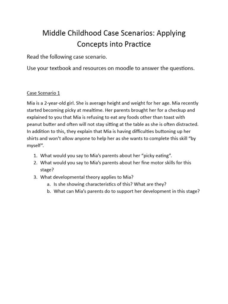 Week 6 -Middle Childhood Case Scenarios - 2024 | PDF | Social ...