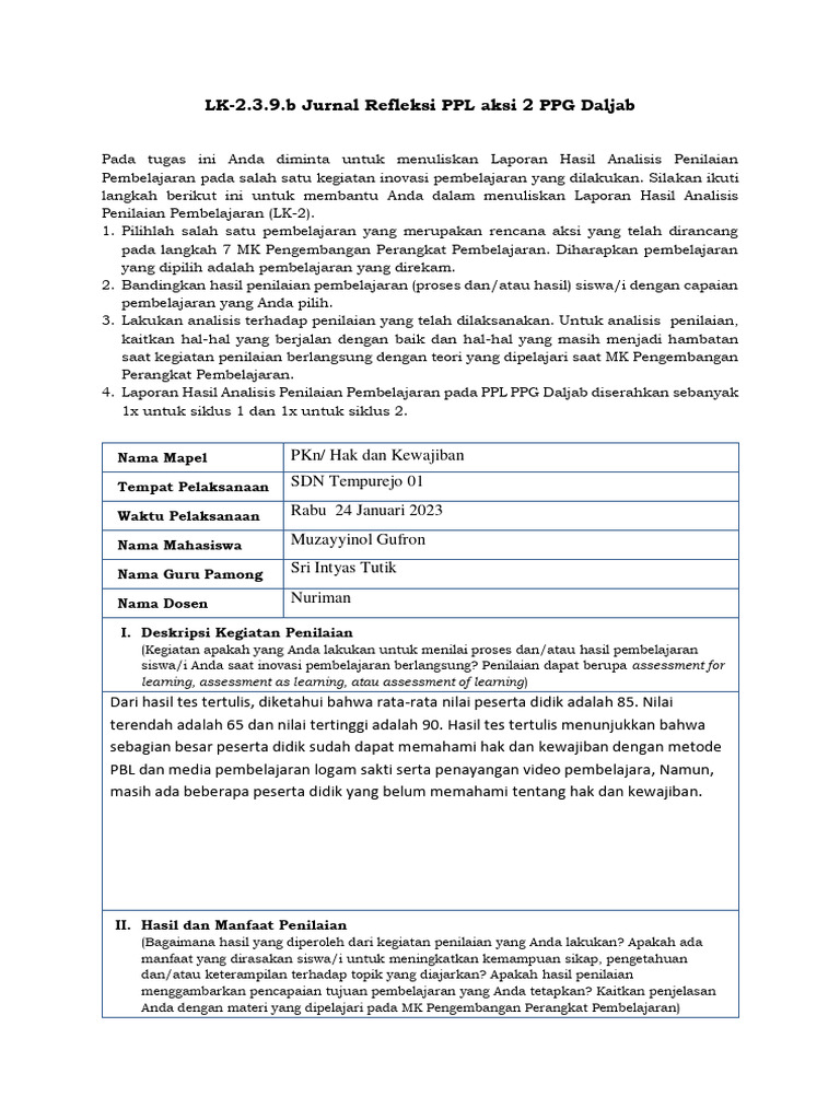 Produk Bahan Reflexi Siklus 2 | PDF