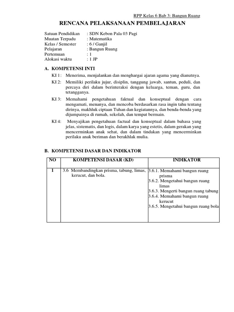 RPP Bangun Ruang | PDF