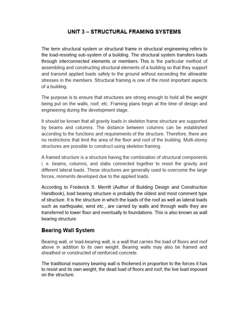 Unit 3 Structural Framing Systems | PDF