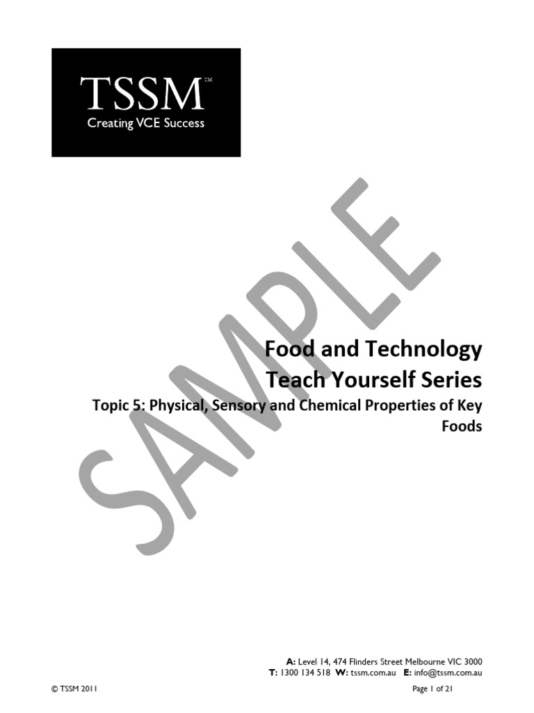 TOPIC 5 - Physical, Sensory and Chemical Properties of Key Foods- School Sample(2) (1) | PDF ...