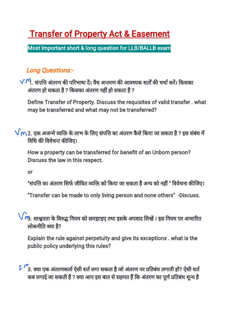 Law of Property - Only Questions | PDF