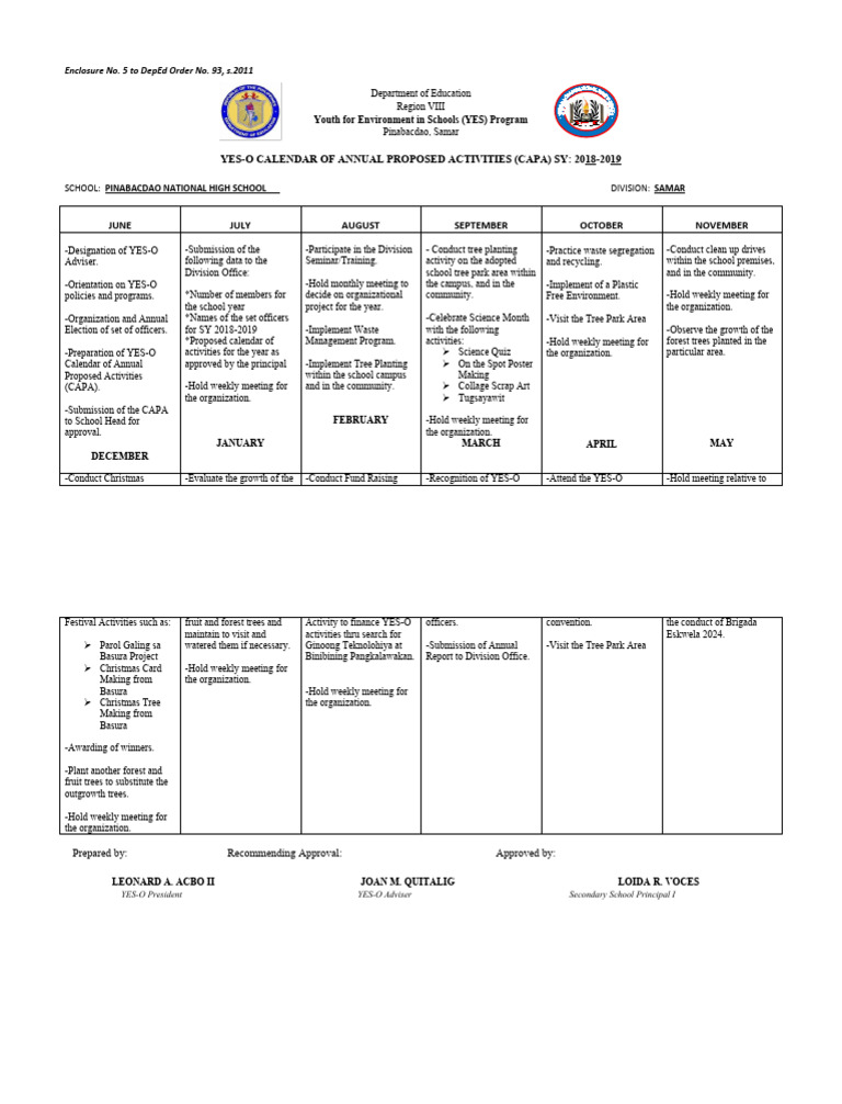 Yes o Calendar of Annual Proposed Activi | PDF