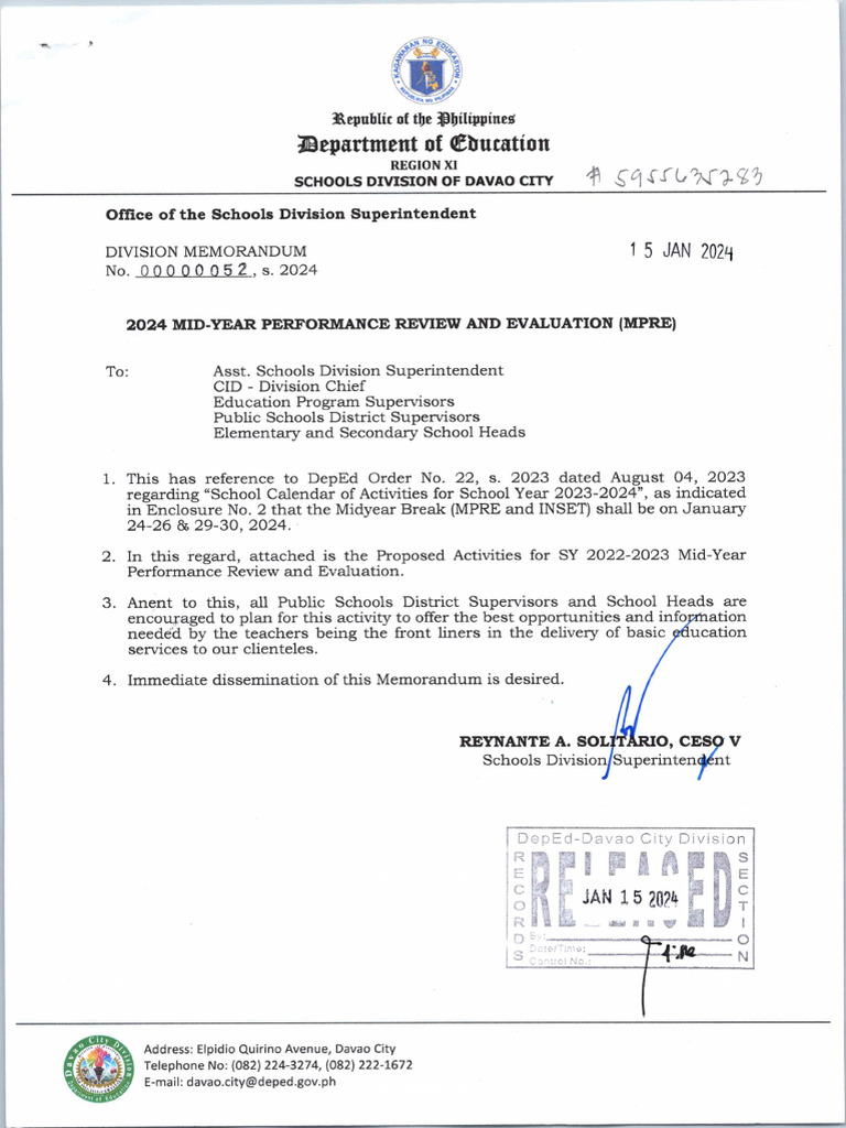 2024-DM No. 052 - 2024 MID-YEAR PERFORMANCE REVIEW AND EVALUATION (MPRE ...