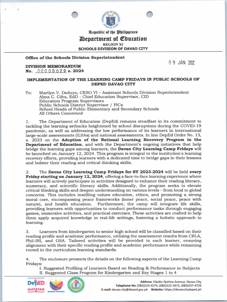 2024-DM No. 029 - IMPLEMENTATION OF THE LEARNING CAMP FRIDAYS IN PUBLIC ...
