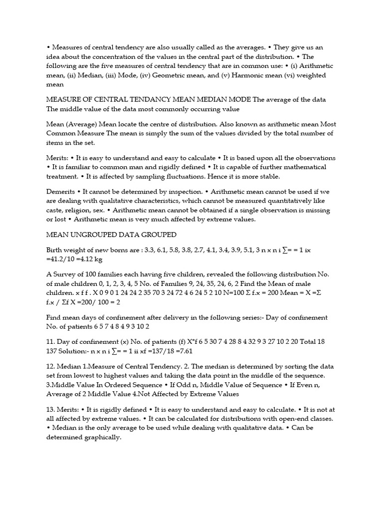 Measures of Central Tendency | PDF | Mean | Arithmetic Mean