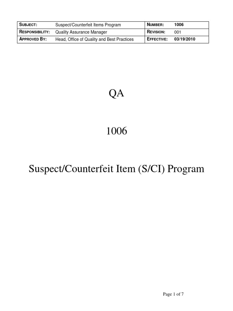 09-1 Suspect Counterfeit Items Program | PDF