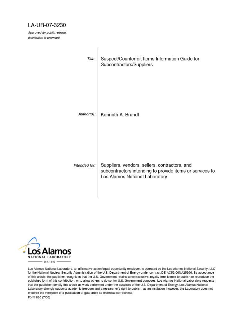 Suspect/Counterfeit Items Guide for Suppliers | PDF | Los Alamos ...