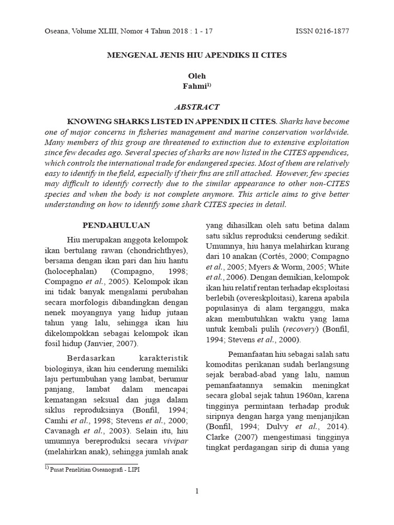 Identifikasi Hiu Apendiks II CITES | PDF