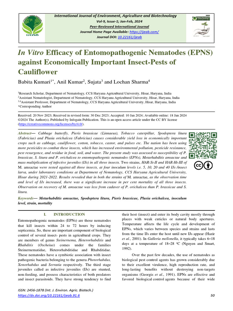 In Vitro Efficacy of Entomopathogenic Nematodes (EPNS) Against Economically Important Insect ...