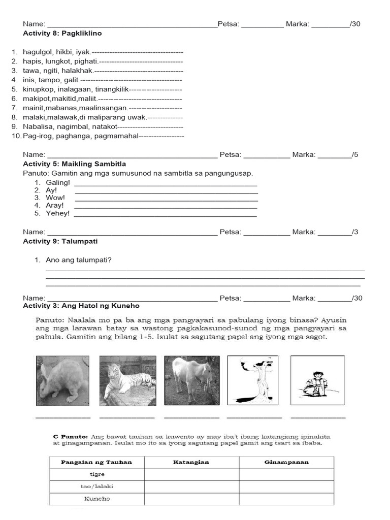 Catch-Up Filipino Activity | PDF