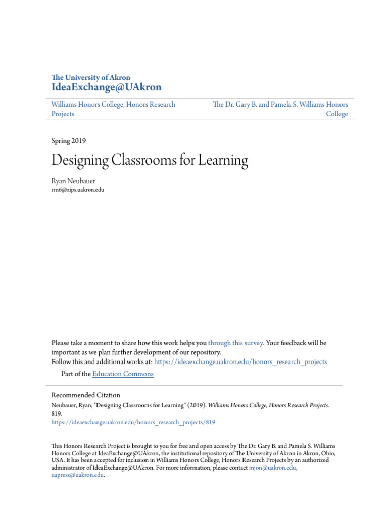 Designing Classrooms for Learning | PDF | Classroom | Survey Methodology
