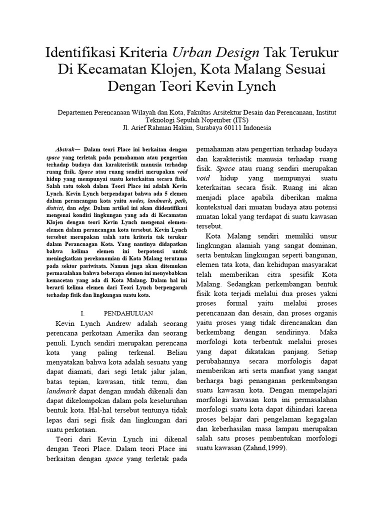 Identifikasi Kriteria Urban Design Tak Terukur Di Kecamatan Klojen ...