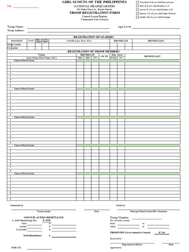 Troop Registration Form Online 1 | PDF