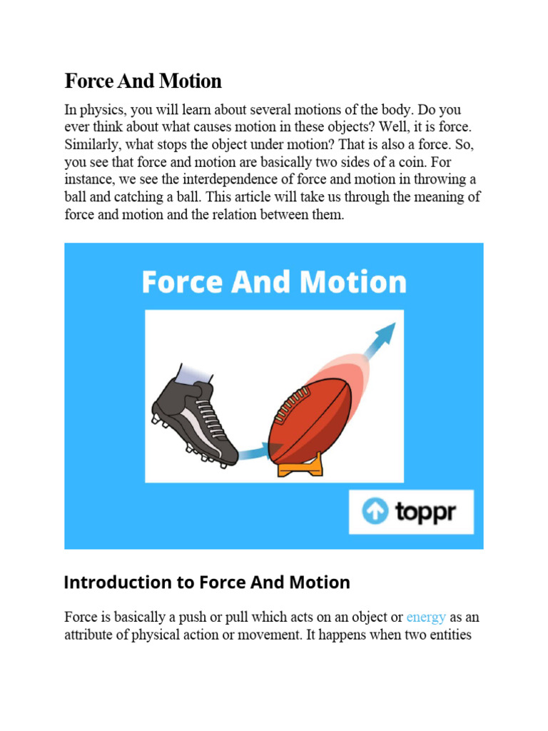 Force and Motion | PDF | Force | Acceleration