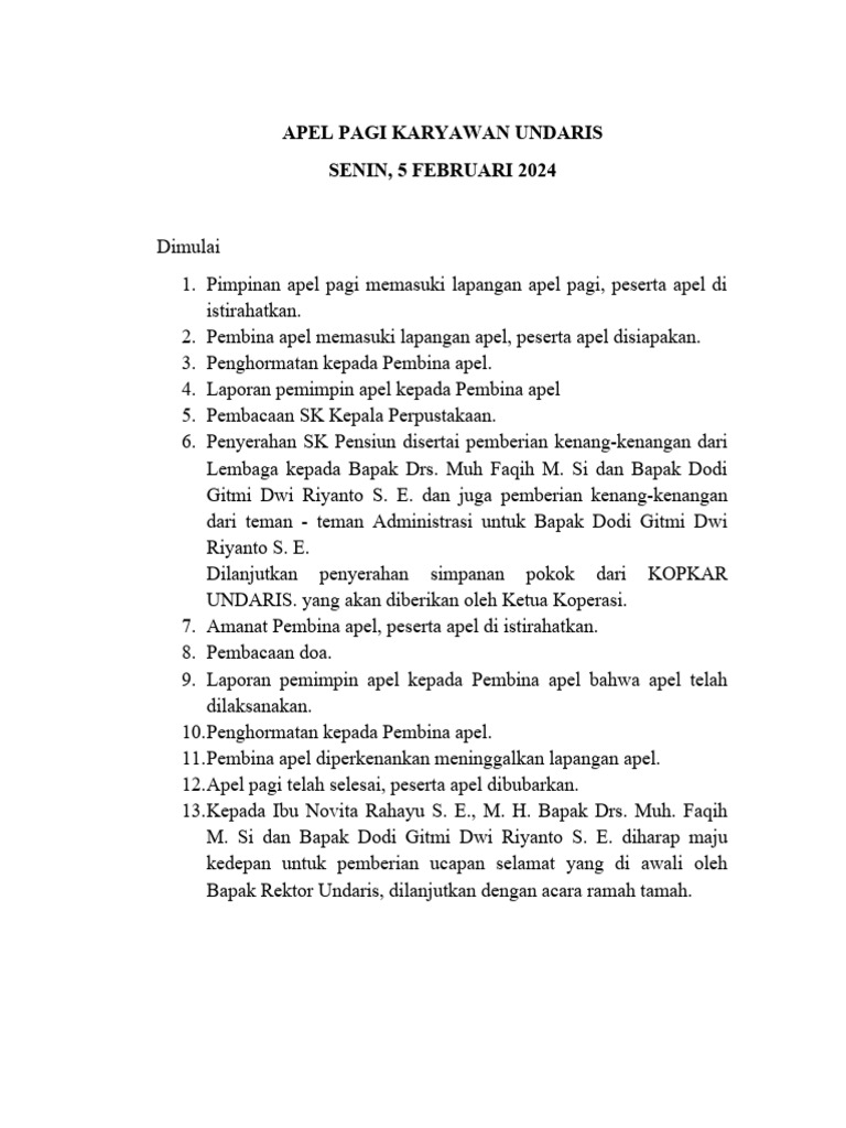 Teks MC APEL PAGI KARYAWAN UNDARIS | PDF