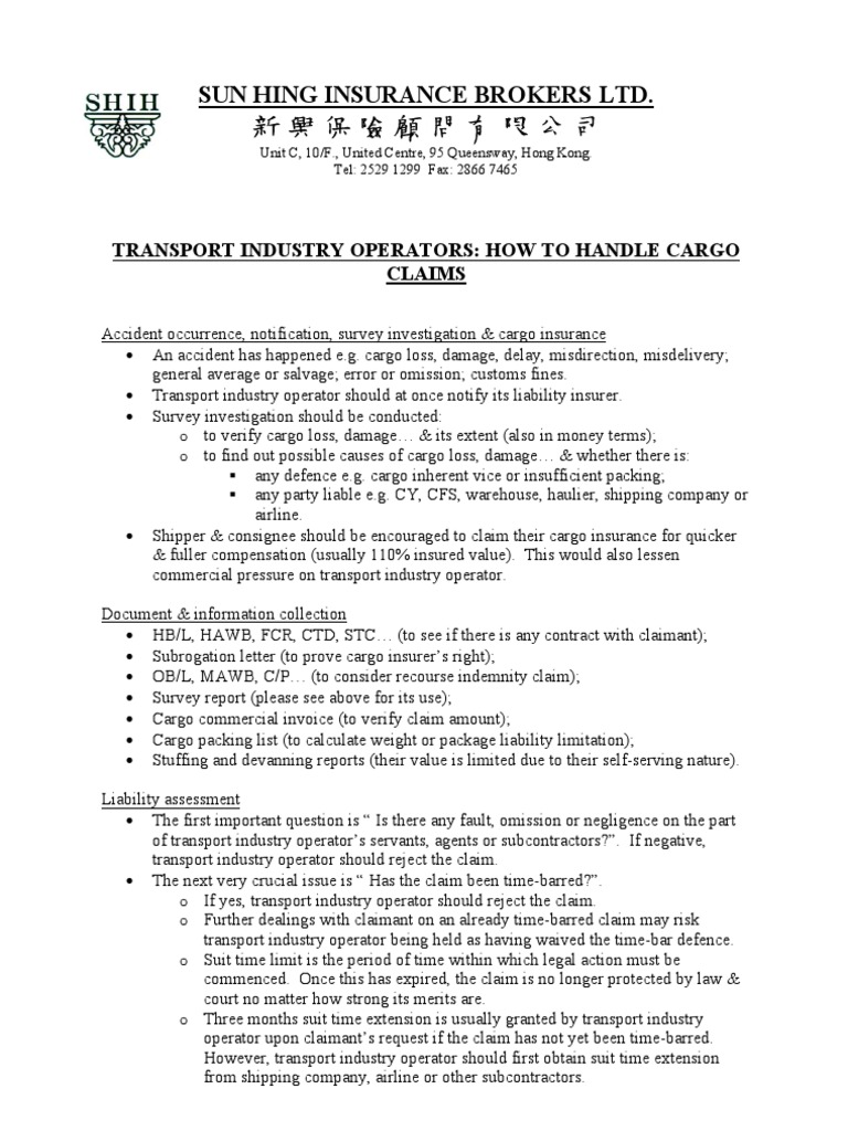 How To Handle Cargo Claims | PDF | Cargo | Insurance