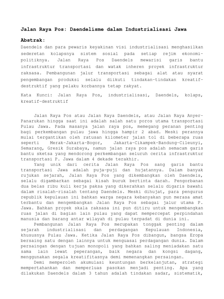 Jalan Raya Pos Daendelisme Dalam Industr | PDF