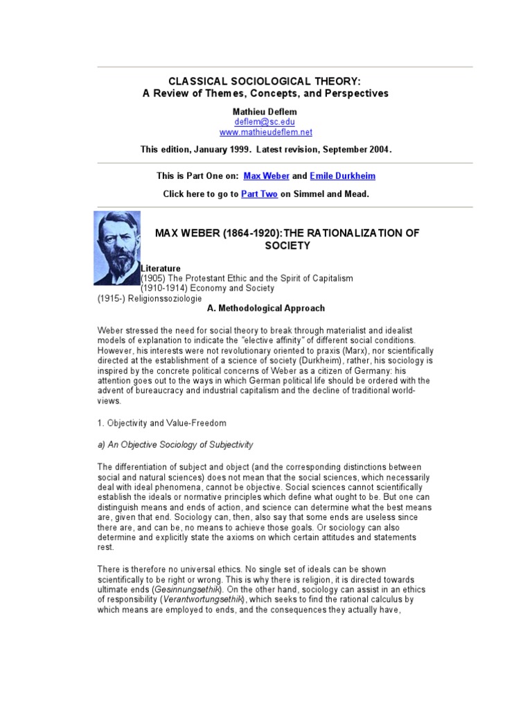 Classical Sociological Theory: A Review of Themes, Concepts, and ...
