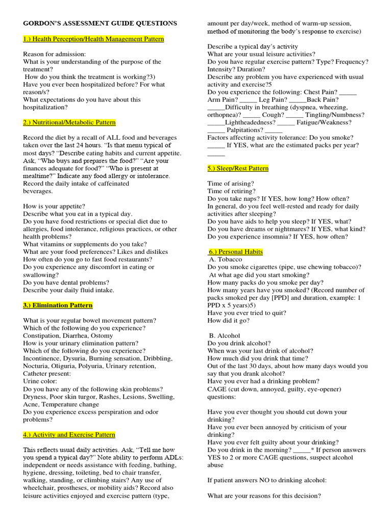 GORDONs Guide Questions 1 | PDF