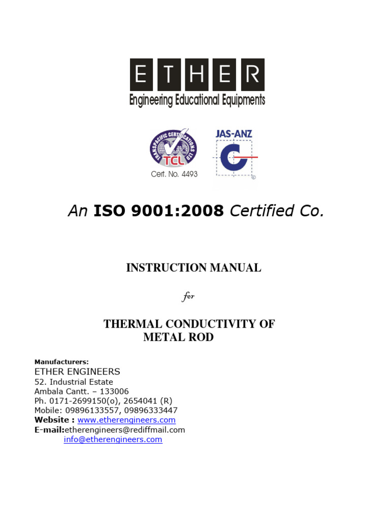 Thermal Conductivity of Metal Rod Experiment | PDF | Heat Transfer ...