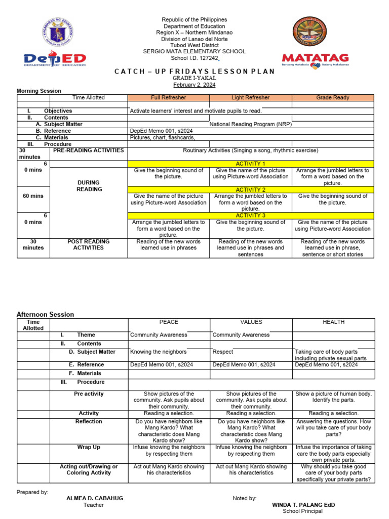 Catch Up Plan-Almea | PDF