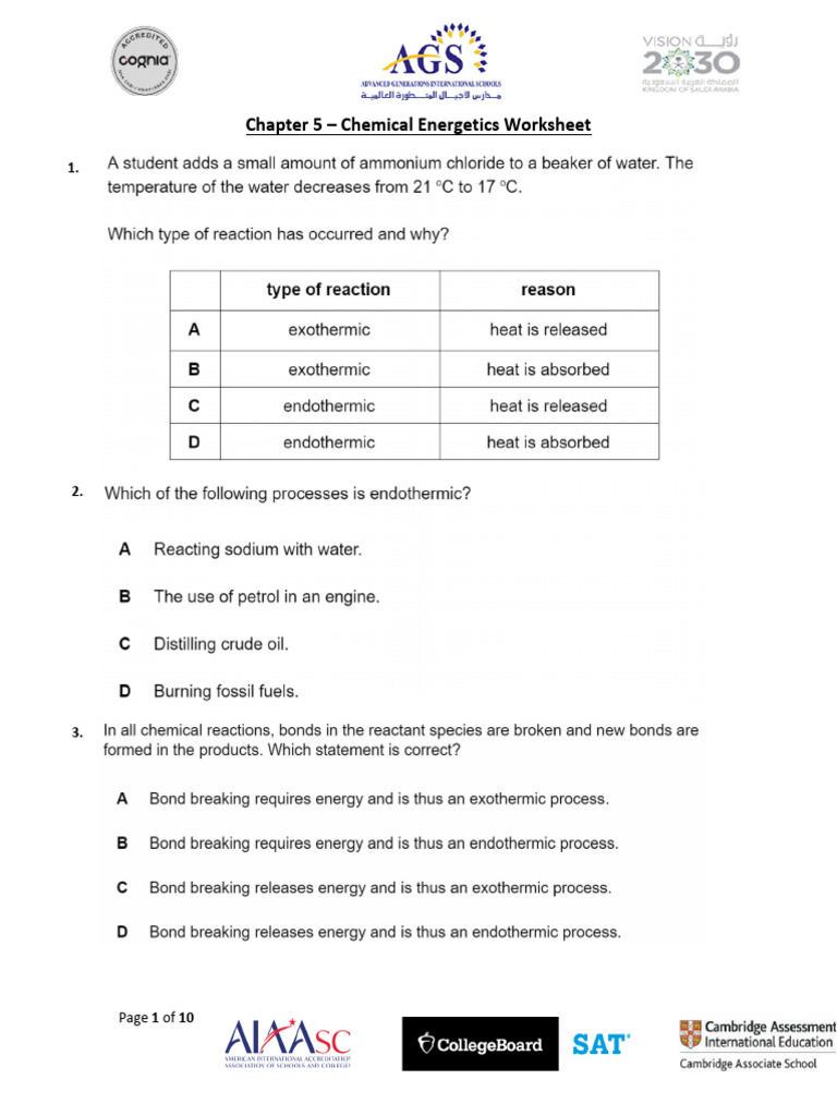 Chem Chapter 5 - Chemical Energetics Worksheet | PDF