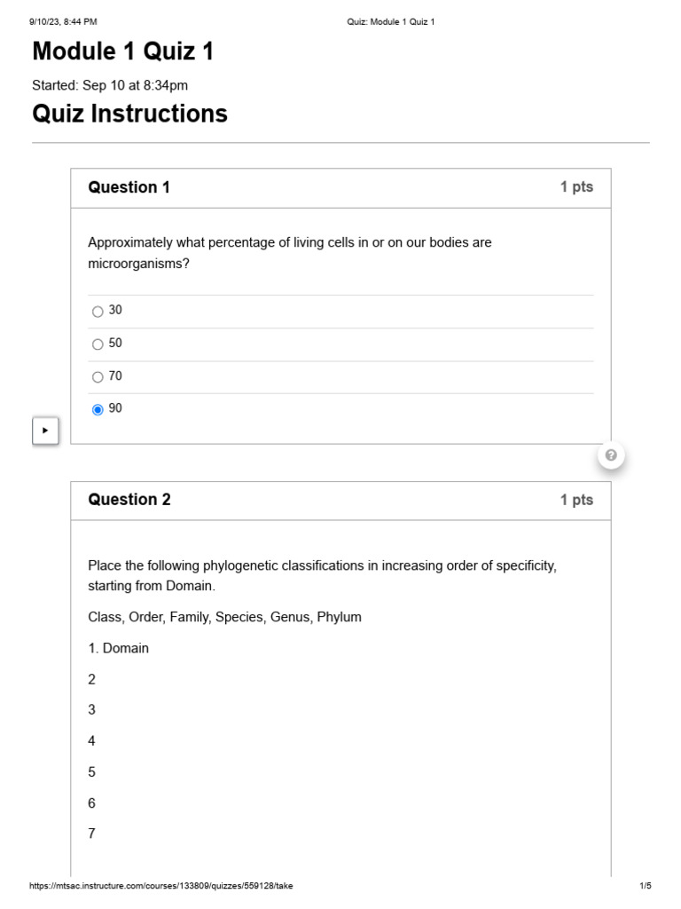Microbiology Quiz - Module 1 Quiz 1 Micro 22 | PDF
