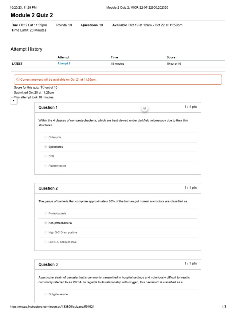 Module 2 Quiz 2 - Micro 22 | PDF | Protozoa | Eukaryotes