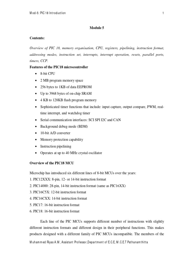 Introduction To Pic 18 Microcontrollers1 | PDF | Computers