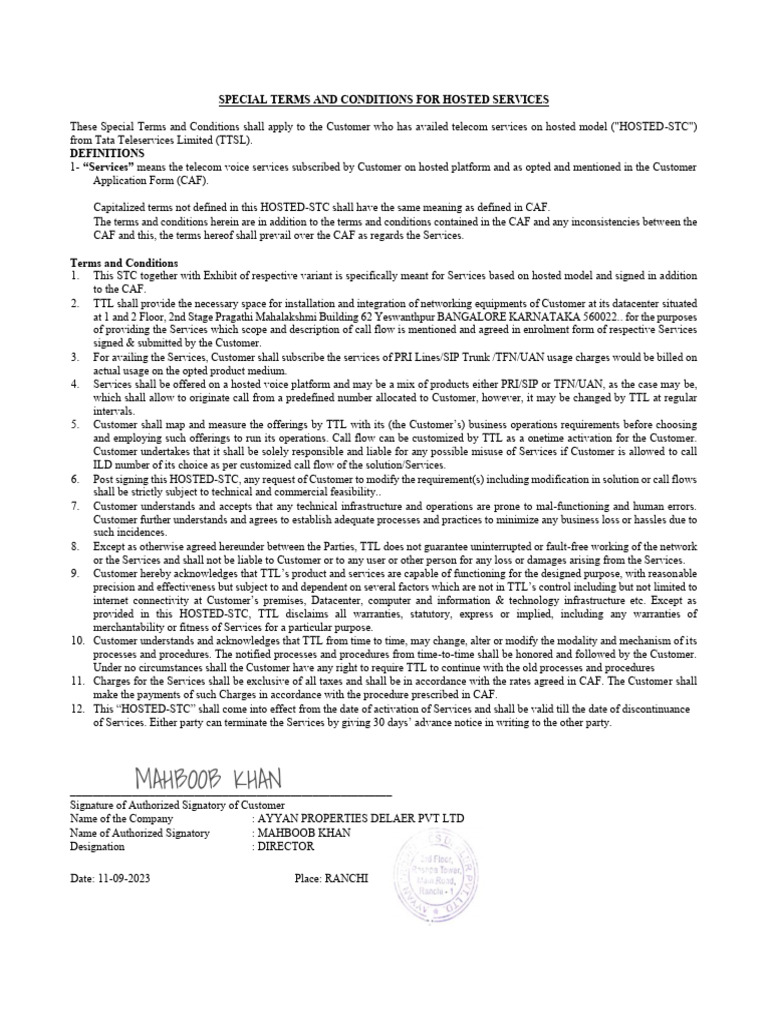 Special Terms and Conditions For Hosted Services | PDF